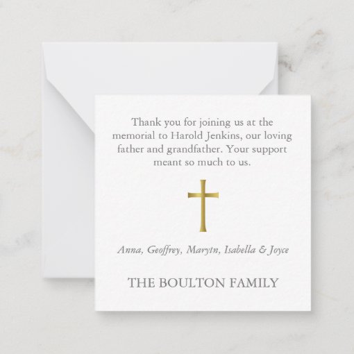 Thank You Memorial Gold Cross Funeral Compact Note Card | Zazzle
