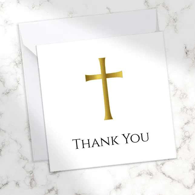Thank You Memorial Gold Cross Funeral Compact Note Card | Zazzle