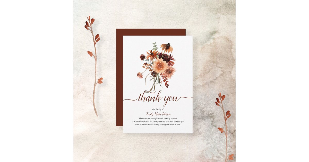 Thank You Memorial Rustic Terracotta card | Zazzle