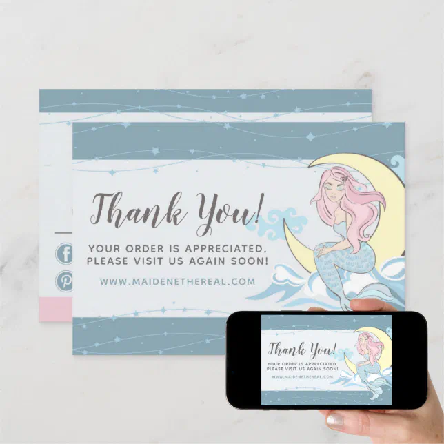 Thank You Mermaid Moon & Stars Mystical Siren Card | Zazzle
