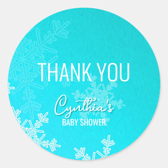 Thank you Minimalist Blue Snowflakes Pattern Classic Round Sticker | Zazzle