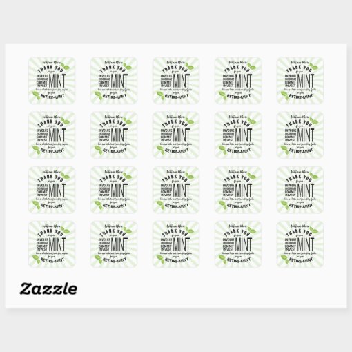 thank you mint retirement involvement commitment square sticker | Zazzle