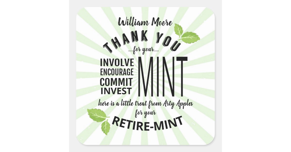 thank you mint retirement involvement commitment square sticker | Zazzle