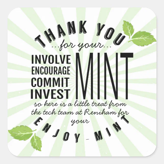 thank you mint volunteer involvement commitment f square sticker | Zazzle