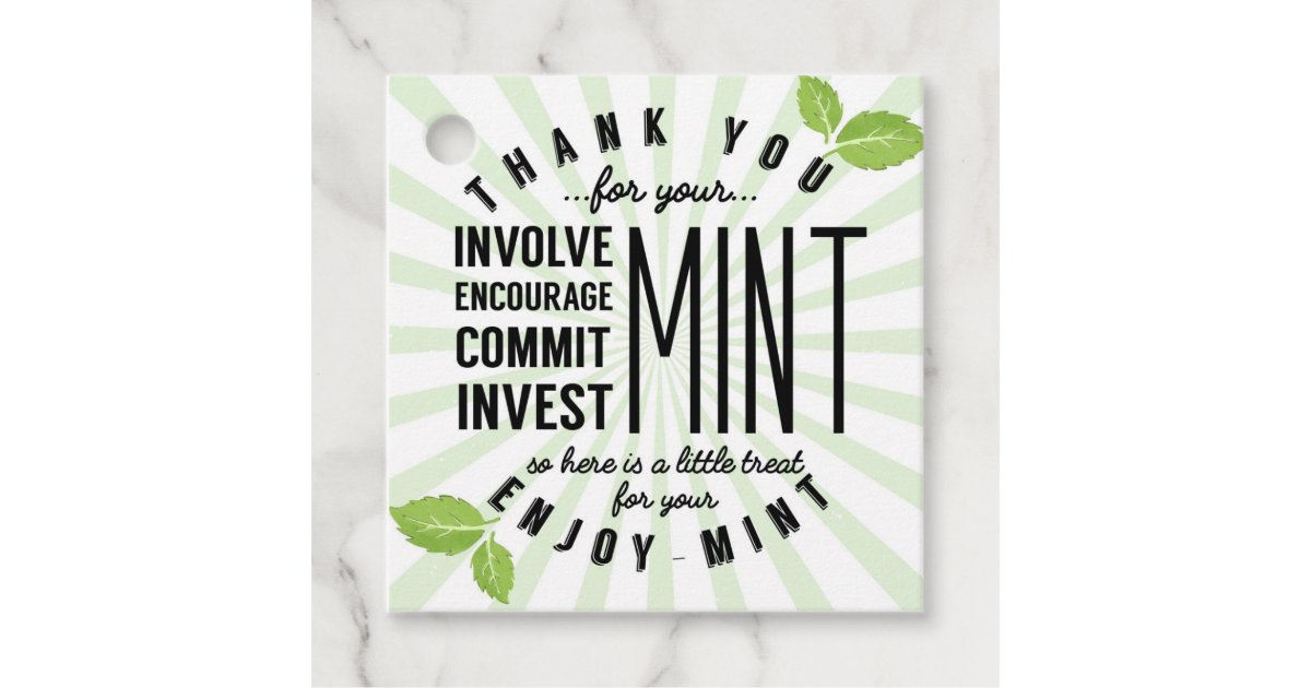thank you mint volunteer involvement commitment favor tags | Zazzle
