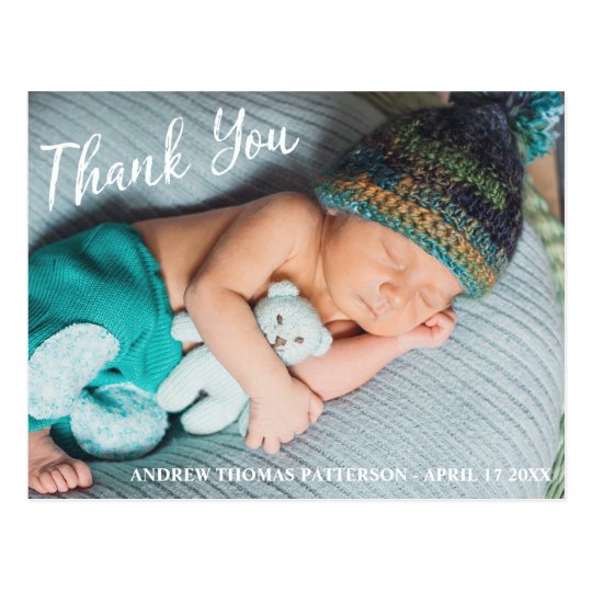 Thank You | Modern Baby Photo Postcard | Zazzle.com