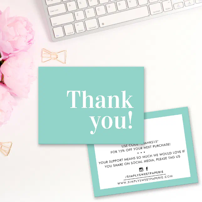 THANK YOU modern business insert serif mint green | Zazzle