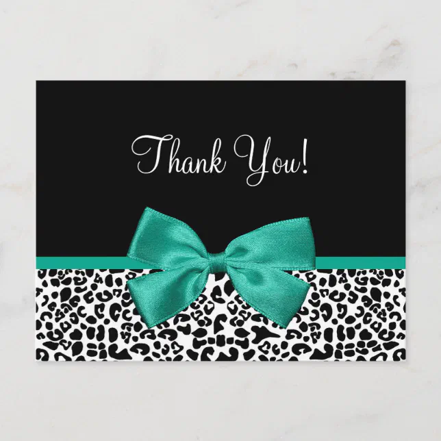 Thank You Modern Leopard Emerald Green Ribbon Postcard | Zazzle