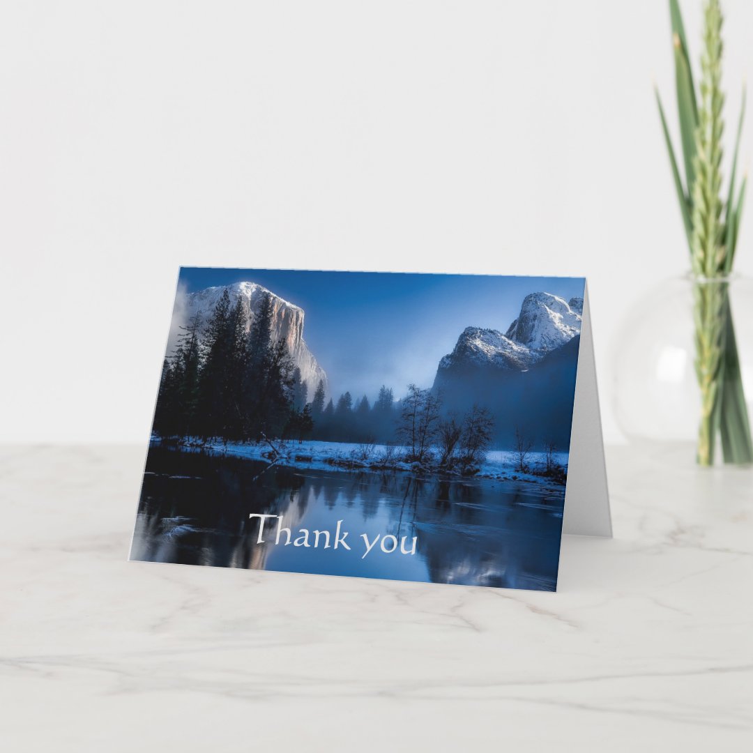 Thank you Mountain Lake Forest Winter Scripture Card | Zazzle