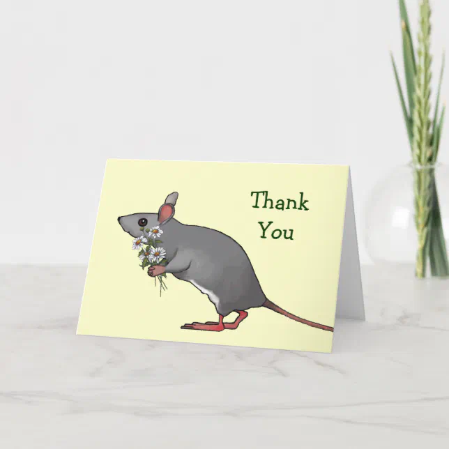 Thank You: Mouse Carrying Bouquet of Daisies Thank You Card | Zazzle