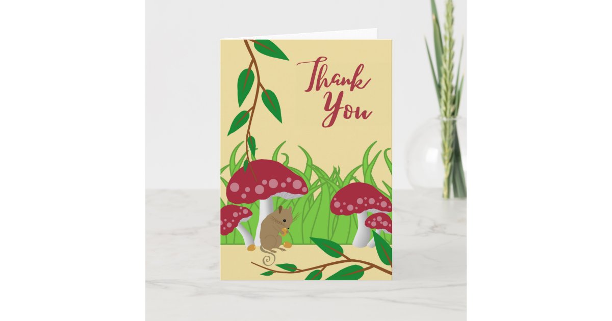 Thank You Mouse Under a Toadstool Illustration | Zazzle