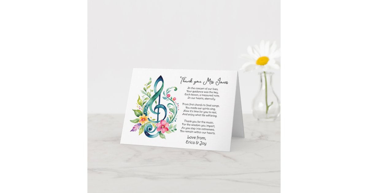thank you Music teacher Appreciation poem Card | Zazzle