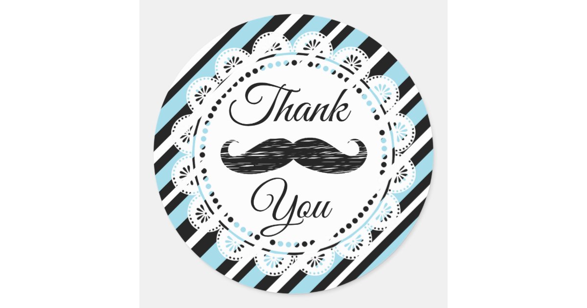 Thank You Mustache Blue and Black Stickers | Zazzle