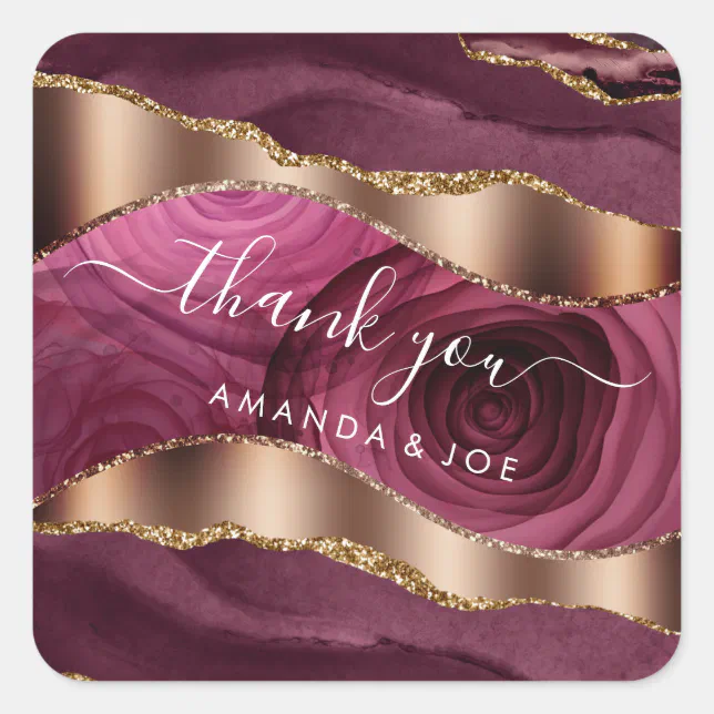 Thank You Name 16th Bridal Marsala Rose Marble Square Sticker | Zazzle Thank You Name 16th Bridal Marsala Rose Marble Square Sticker | Zazzle