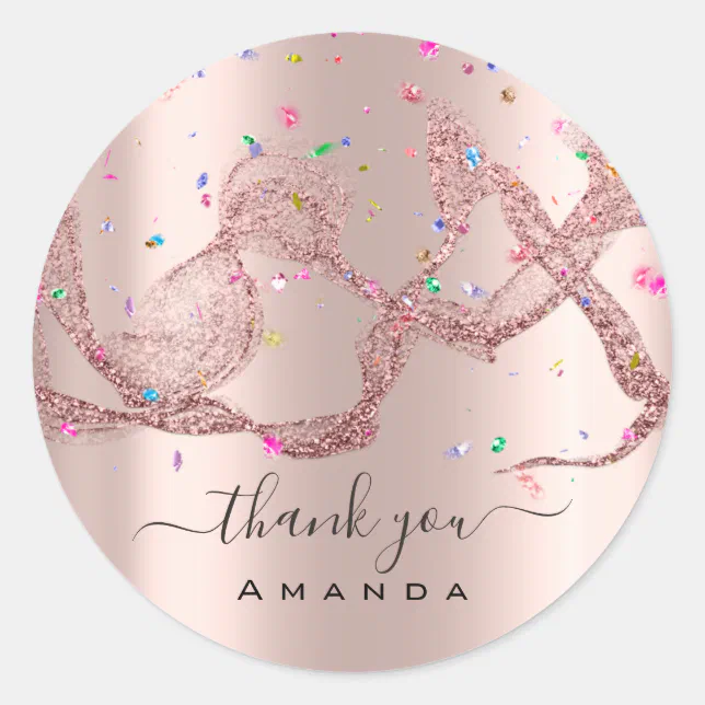 Thank You Name 16th Bridal Rose Waves Confetti Classic Round Sticker ... Thank You Name 16th Bridal Rose Waves Confetti Classic Round Sticker ...