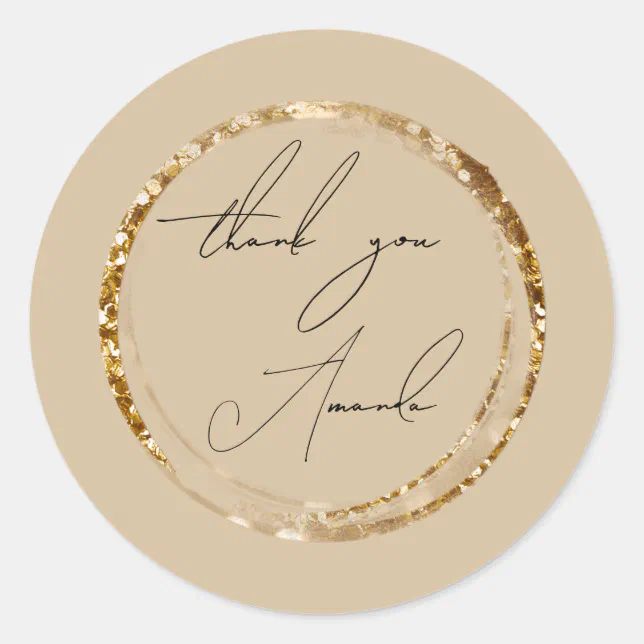Thank You Name Ivory Gold Glitter Pastel Favor Classic Round Sticker ...