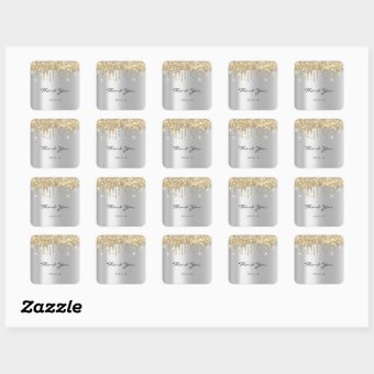 Thank You Name Wedding Silver Champaign Drips Square Sticker | Zazzle