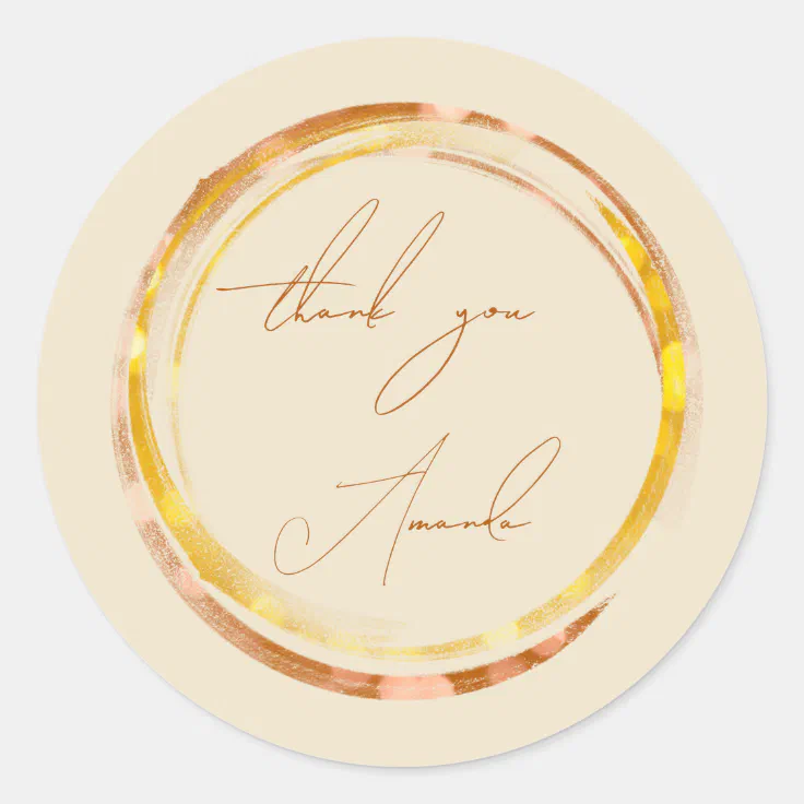 Thank You Name Yellow Copper Gold Calligraphy Classic Round Sticker ...
