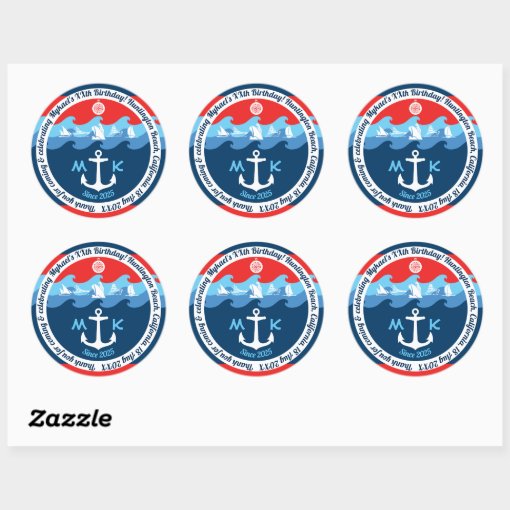 Thank You Nautical Anchor Boat Red White Blue Classic Round Sticker ...