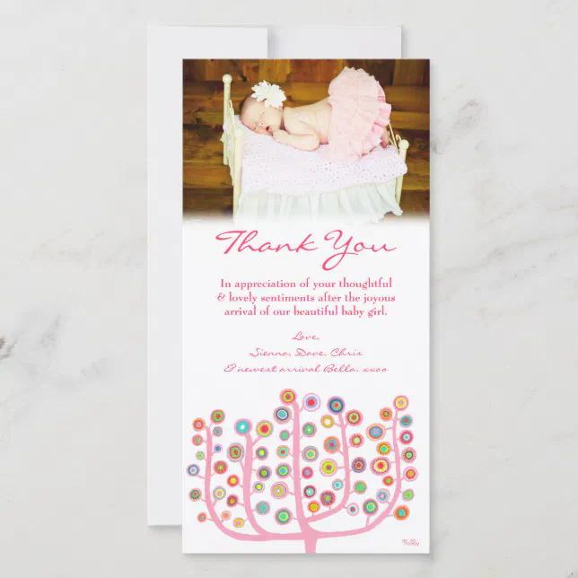 Thank You Note Baby Girl Photo Card Template | Zazzle