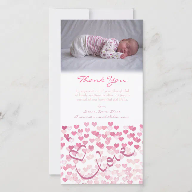 Thank You Note Baby Girl Photo Card Template | Zazzle