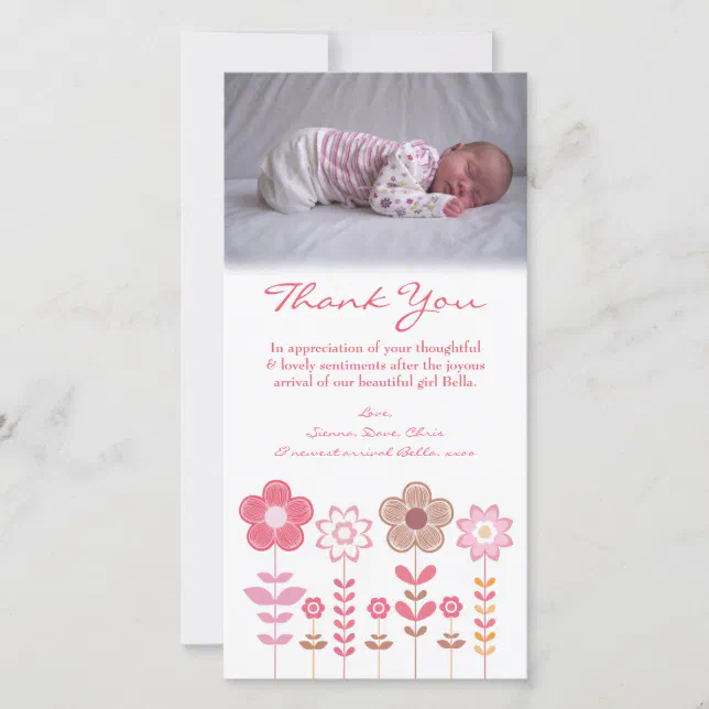 Thank You Note Baby Girl Photo Card Template | Zazzle