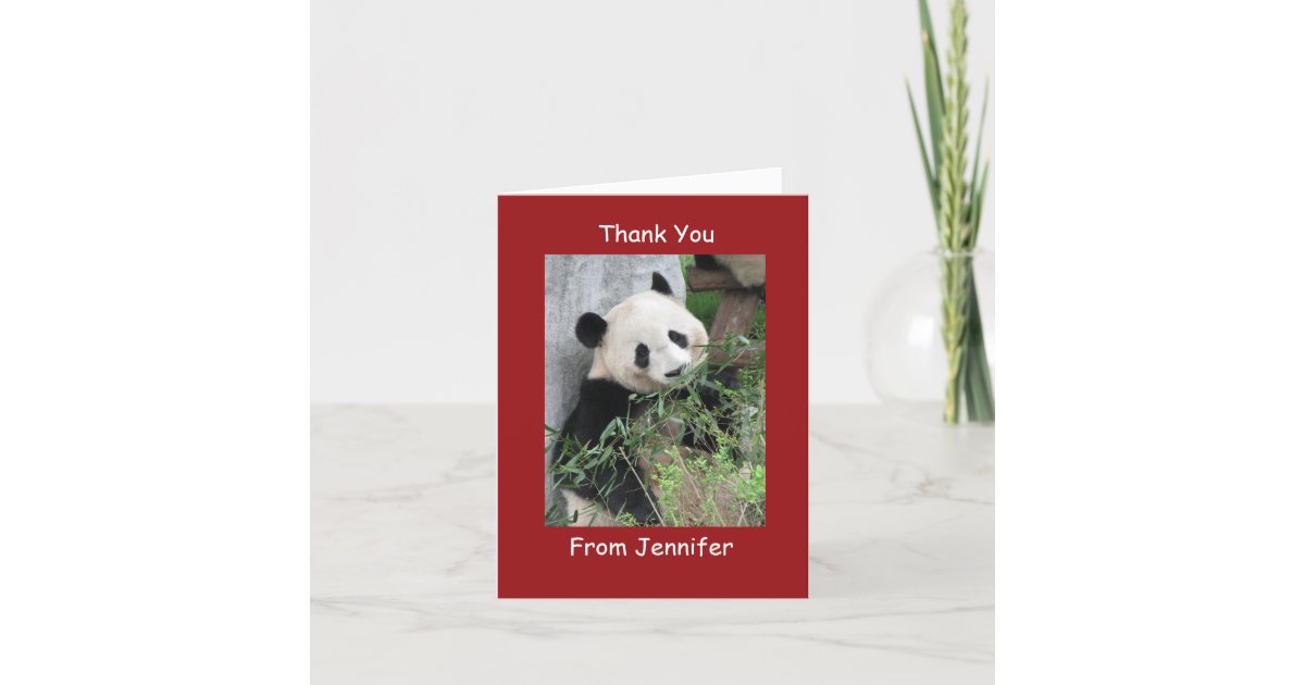 Thank You Note Card, Giant Panda, Custom Red | Zazzle