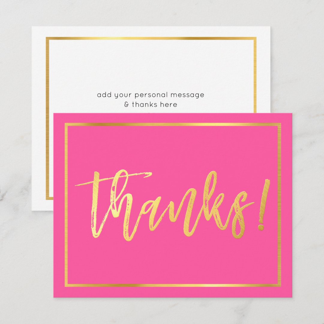THANK YOU NOTE cute hand lettered gold script pink Invitation | Zazzle