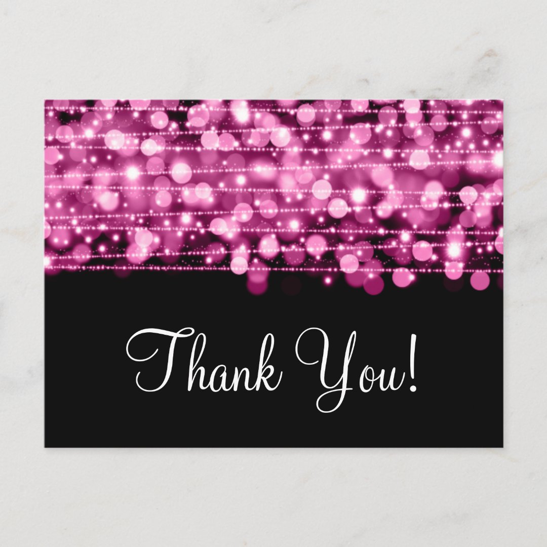 Thank You Note Party Sparkles Pink Postcard | Zazzle