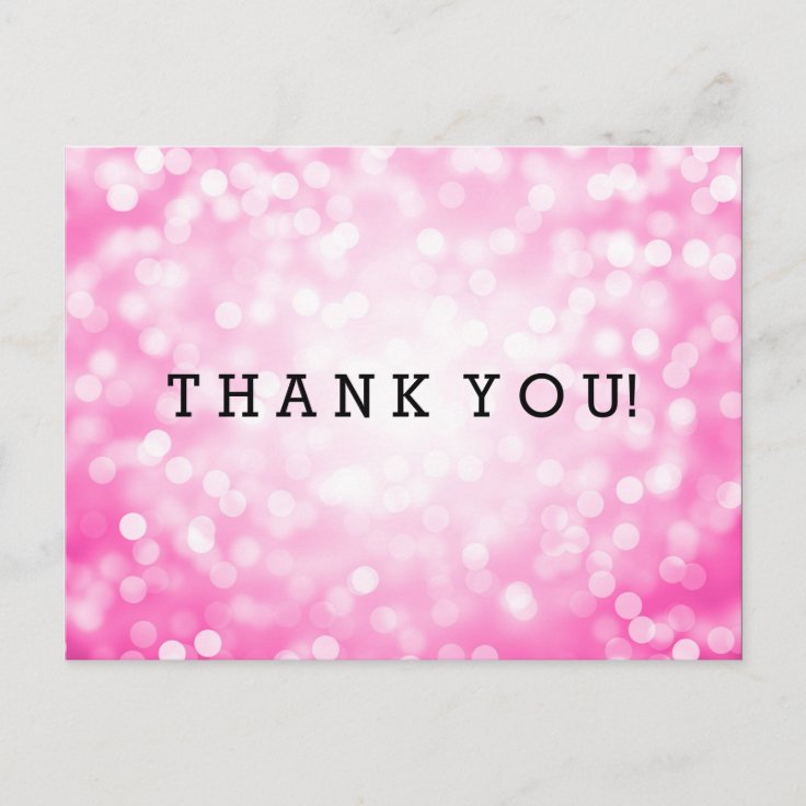 Thank You Note Pink Glitter Lights Postcard | Zazzle