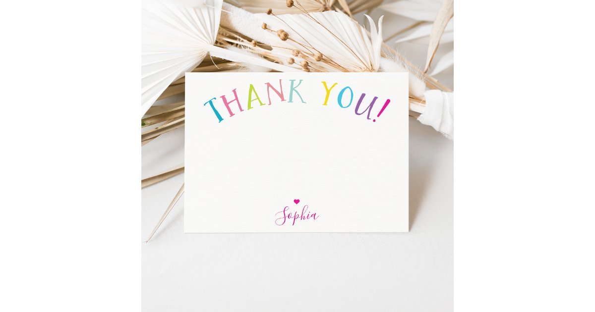 THANK YOU NOTE rainbow letters bright colors Invitation | Zazzle
