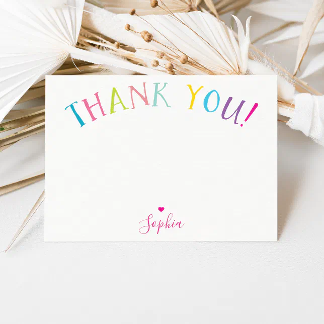 THANK YOU NOTE rainbow letters bright colors Invitation | Zazzle