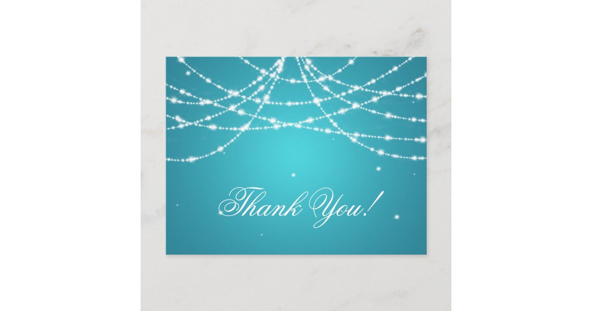 Thank You Note Sparkling String Turquoise Postcard | Zazzle