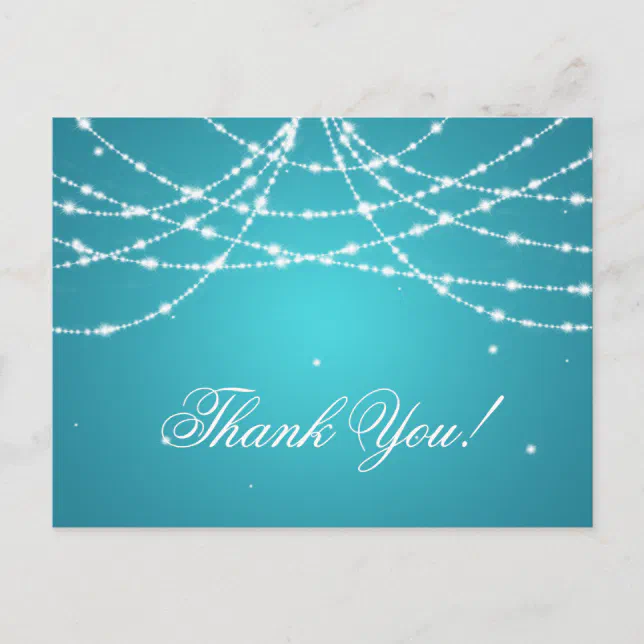 Thank You Note Sparkling String Turquoise Postcard | Zazzle