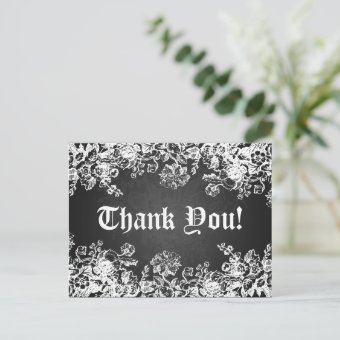 Thank You Note Victorian Flourish Black Postcard | Zazzle