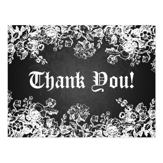 Thank You Note Victorian Flourish Black Postcard | Zazzle.com