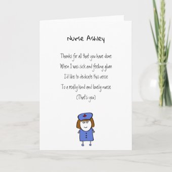 Thank You Nurse Cute Poem Customisable Thankyou Card | Zazzle