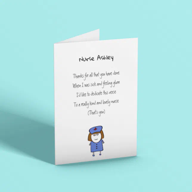 Thank You Nurse Cute Poem Customisable Thankyou Card | Zazzle