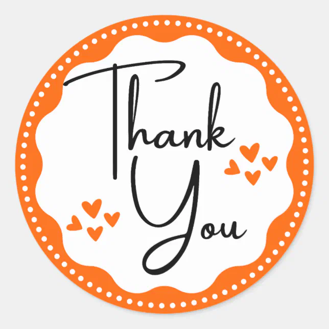 Thank You Orange Hearts Classic Round Sticker | Zazzle