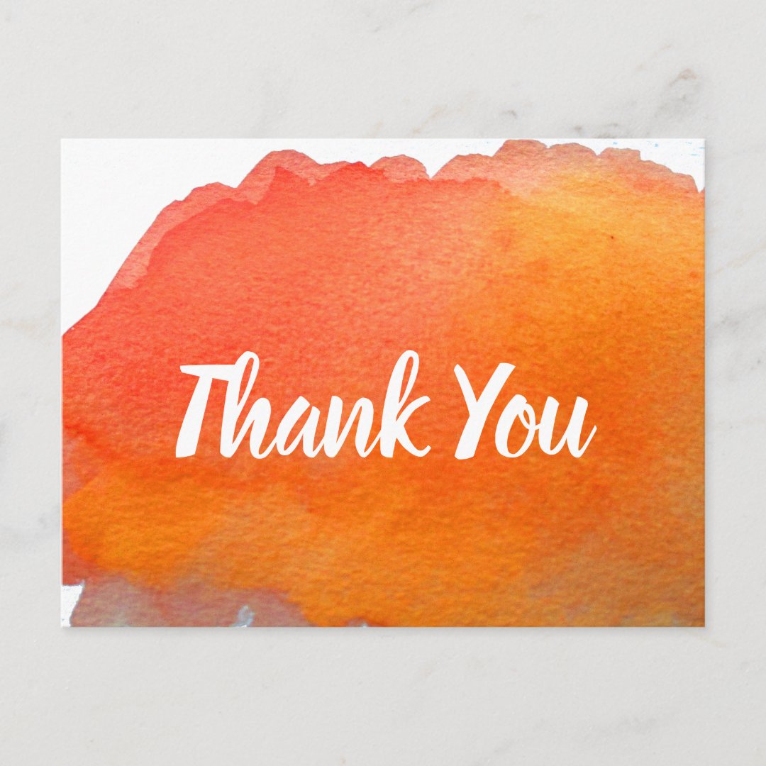 Thank You orange watercolor art quote Postcard | Zazzle