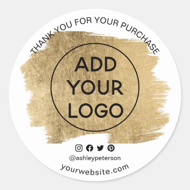 Thank you order logo gold foil social media classic round sticker | Zazzle