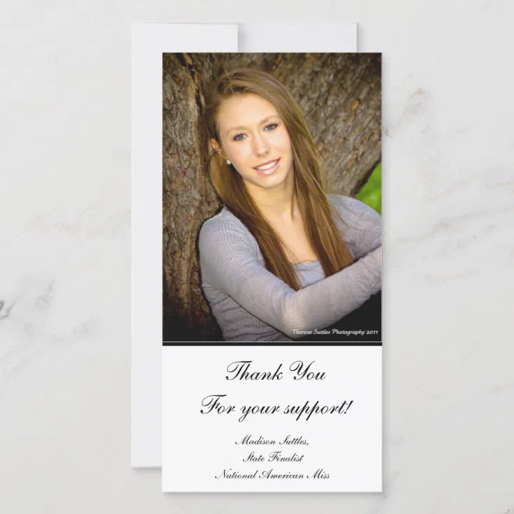 "Thank You" Pageant Photo Card | Zazzle
