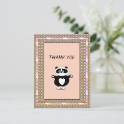 Thank You Panda Bear Rose Gold Frame Floral Postcard | Zazzle