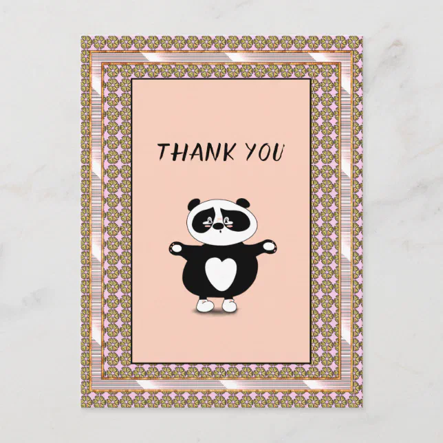 Thank You Panda Bear Rose Gold Frame Floral Postcard | Zazzle