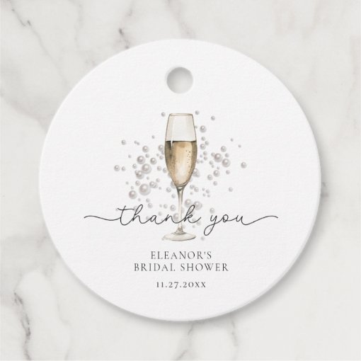 Thank You Pearls & Prosecco Bridal Shower Favor Tags | Zazzle