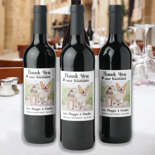 Thank You Personalized Pet Photo Dog Wedding Wine Label | Zazzle