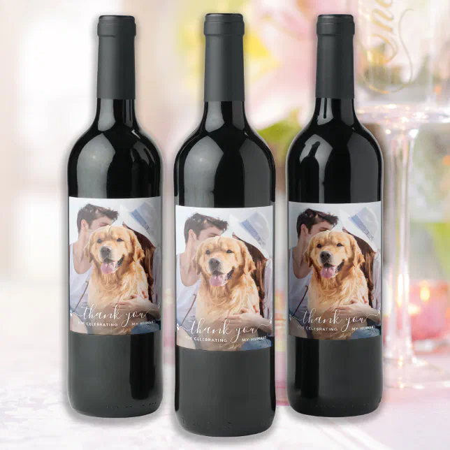 Thank You Personalized Pet Photo Dog Wedding Wine Label | Zazzle