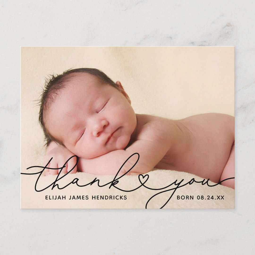 Thank You Photo Birth Announcement Postcard | Zazzle