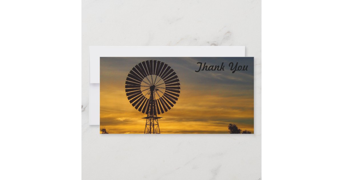 Thank You photo card -windmill sunset | Zazzle