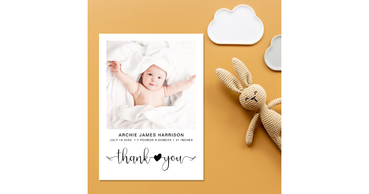 Thank You Photo Heart Birth Announcement | Zazzle